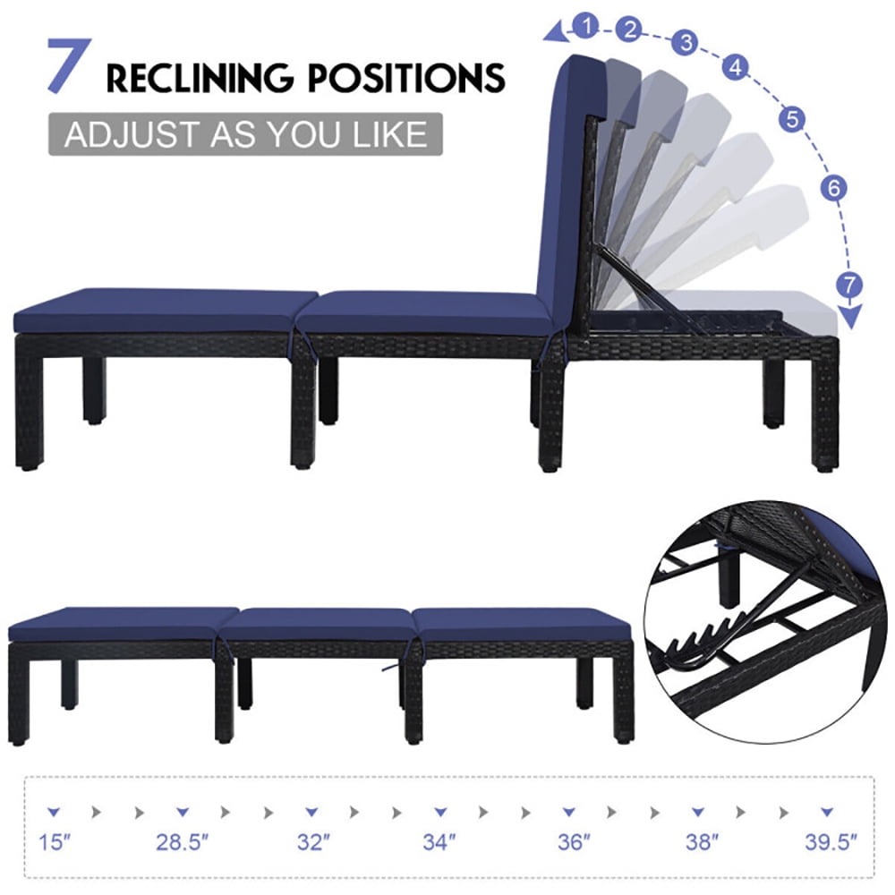 GVN Outdoor Chaise Lounge Rattan, Patio Rattan Cushioned Height ...