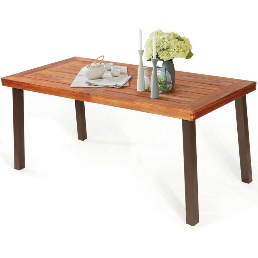 GVN Outdoor Eating Tables,Patio Table,Rectangular Acacia Wood Rustic ...