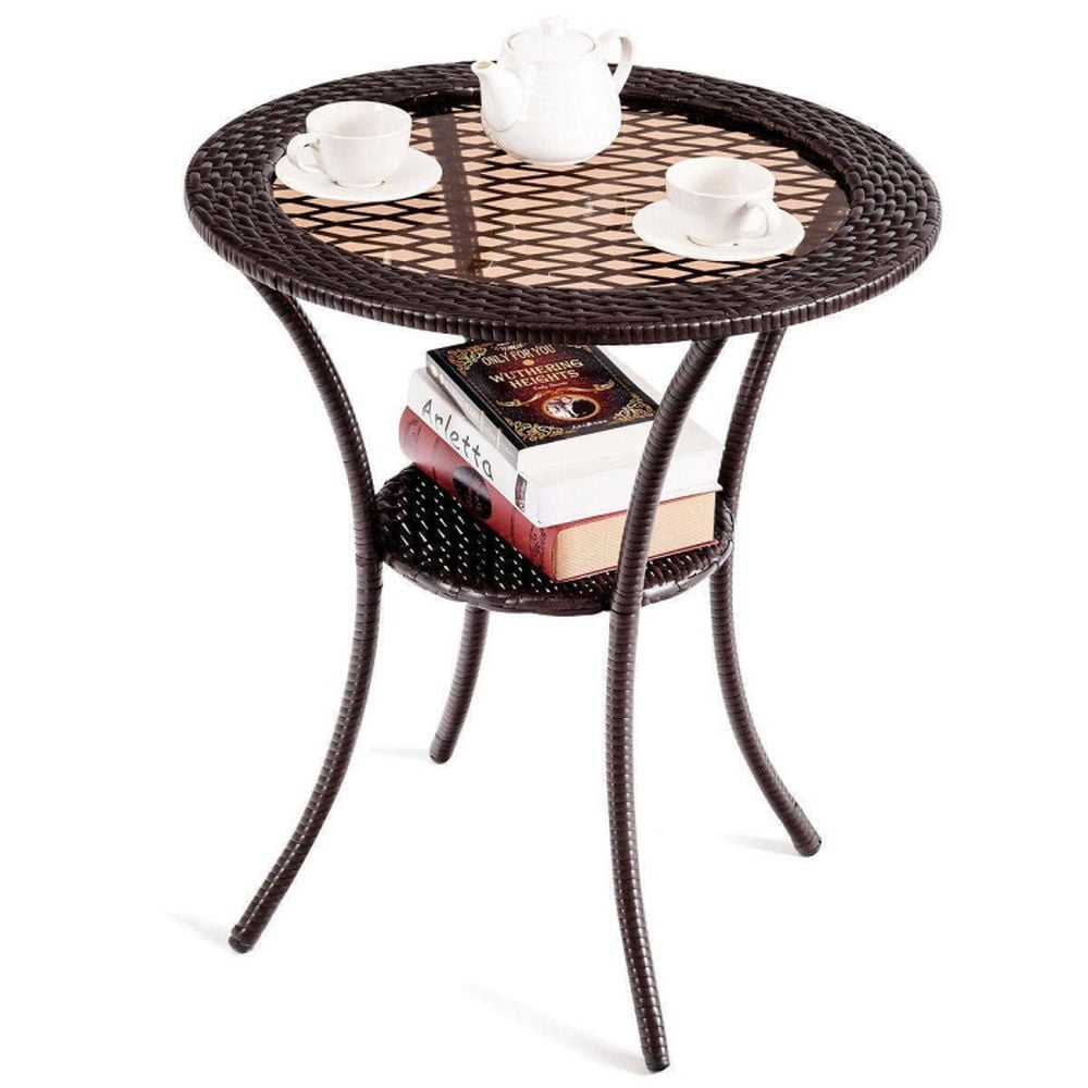 GVN Outdoor Eating Tables,Patio Table,Round Rattan Wicker Coffee Table ...