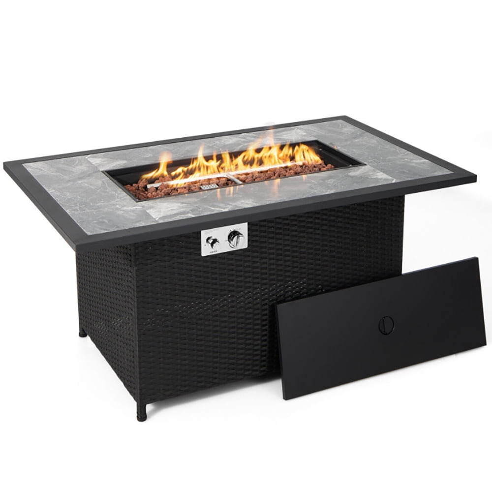GVN Outdoor Fire Pit Tables, 52 Inch Rattan Wicker Propane Fire Pit ...