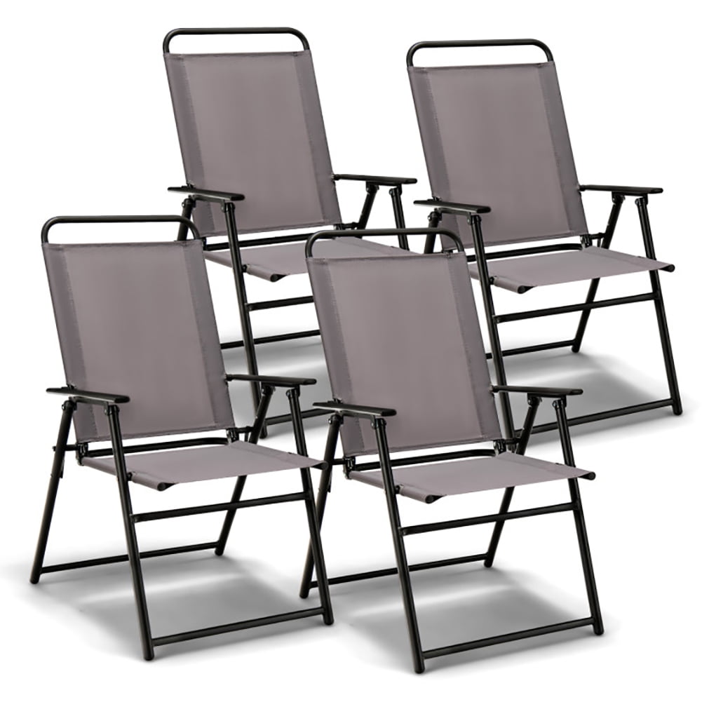 GVN Outdoor Folding Sling Chairs Set of 4 with Armrest and Backrest ...