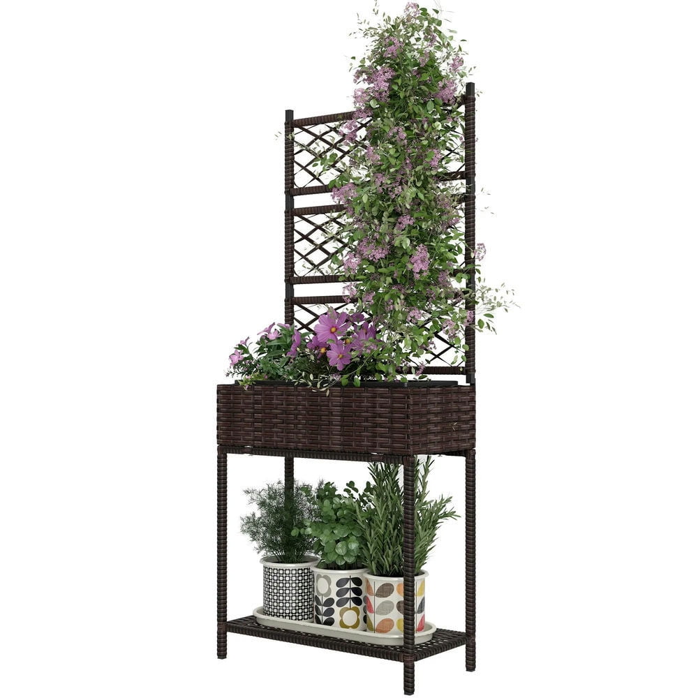 GVN Outdoor Wicker Planter with Trellis for Climbing Plants ...