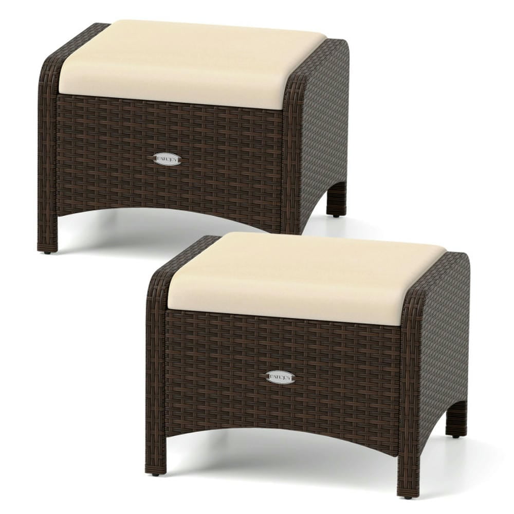 GVN Patio Ottoman, Outdoor Footstool,2 Pieces Outdoor Patio PE Wicker ...