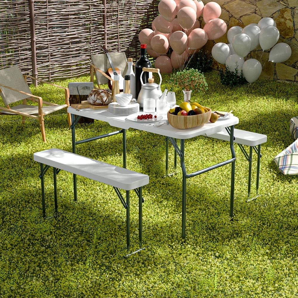 GVN Portable Folding Camping RV Picnic Table and Bench Set,White ...