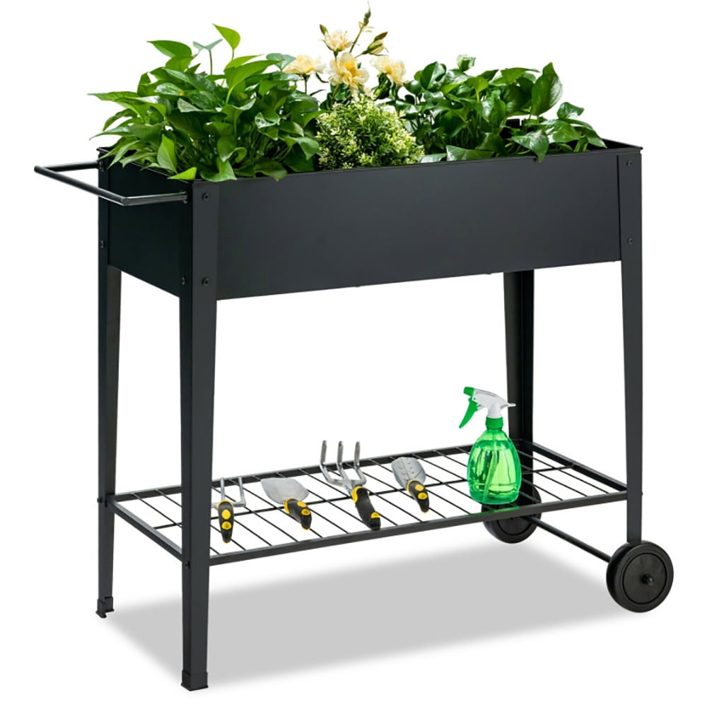 GVN Raised Garden Bed Elevated Planter Box on Wheels Steel Planter with ...