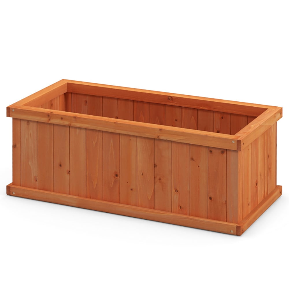GVN Raised Garden Bed Wooden Planter Box with 4 Drainage Holes and ...