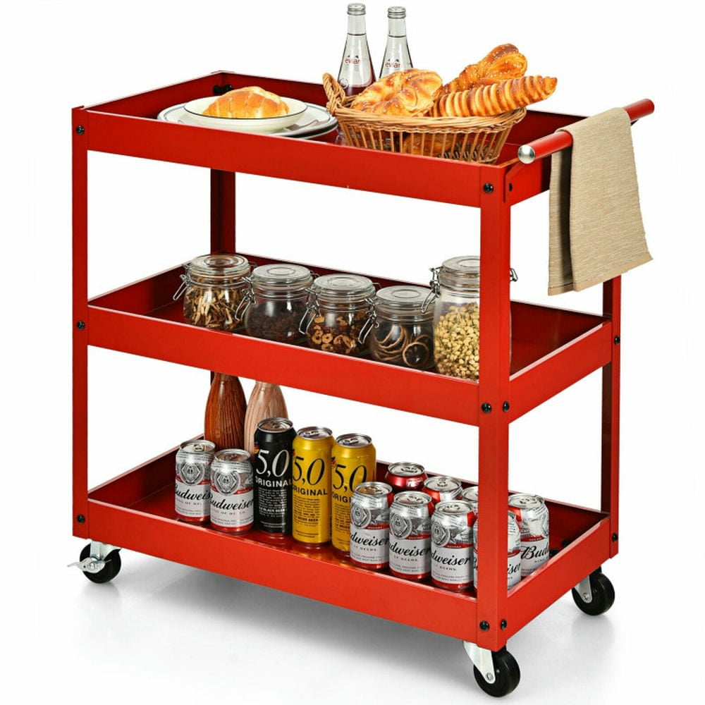 GVN Rolling Kitchen Table, Kitchen Island,3-Tier Utility Cart Metal ...