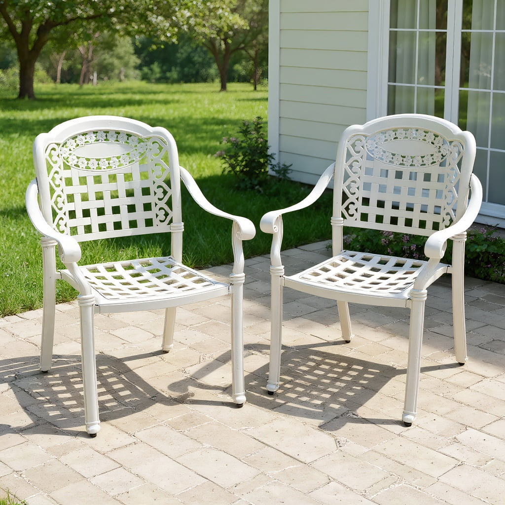 GVN Set of 2 Cast Aluminum Patio Chairs with Metal Arms for Exterior ...