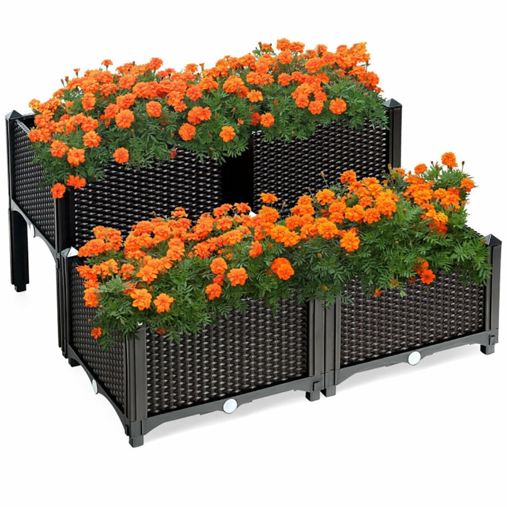 GVN Set of 4 Elevated Flower Vegetable Herb Grow Planter Box-Brown ...