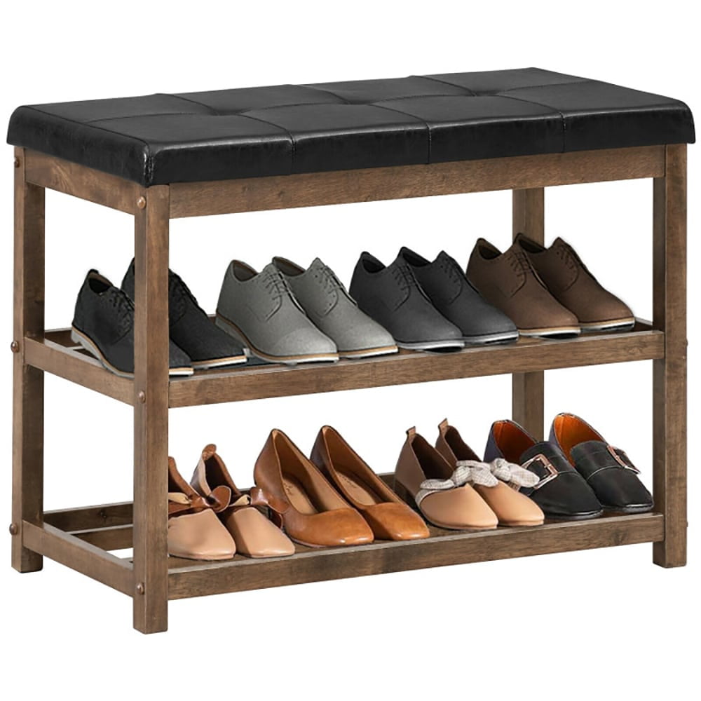 GVN Shoe Rack, Storage Shoe Shelf,2-Tier Wooden Shoe Rack Bench with ...