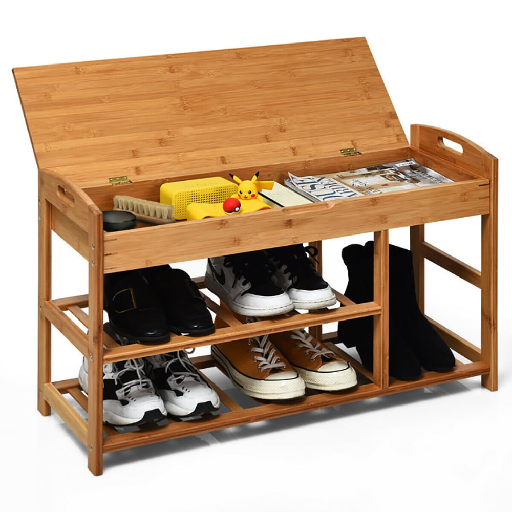 GVN Shoe Rack, Storage Shoe Shelf,3-Tier Bamboo Shoe Bench Entryway ...