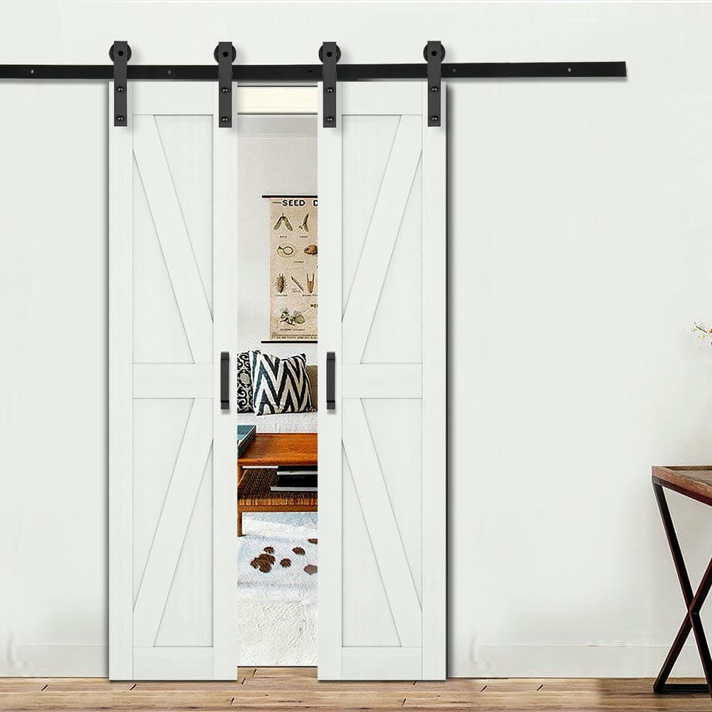 GVN Sliding Barn Door,36 in. x 84 in. Sliding Double Barn Door With 6Ft ...