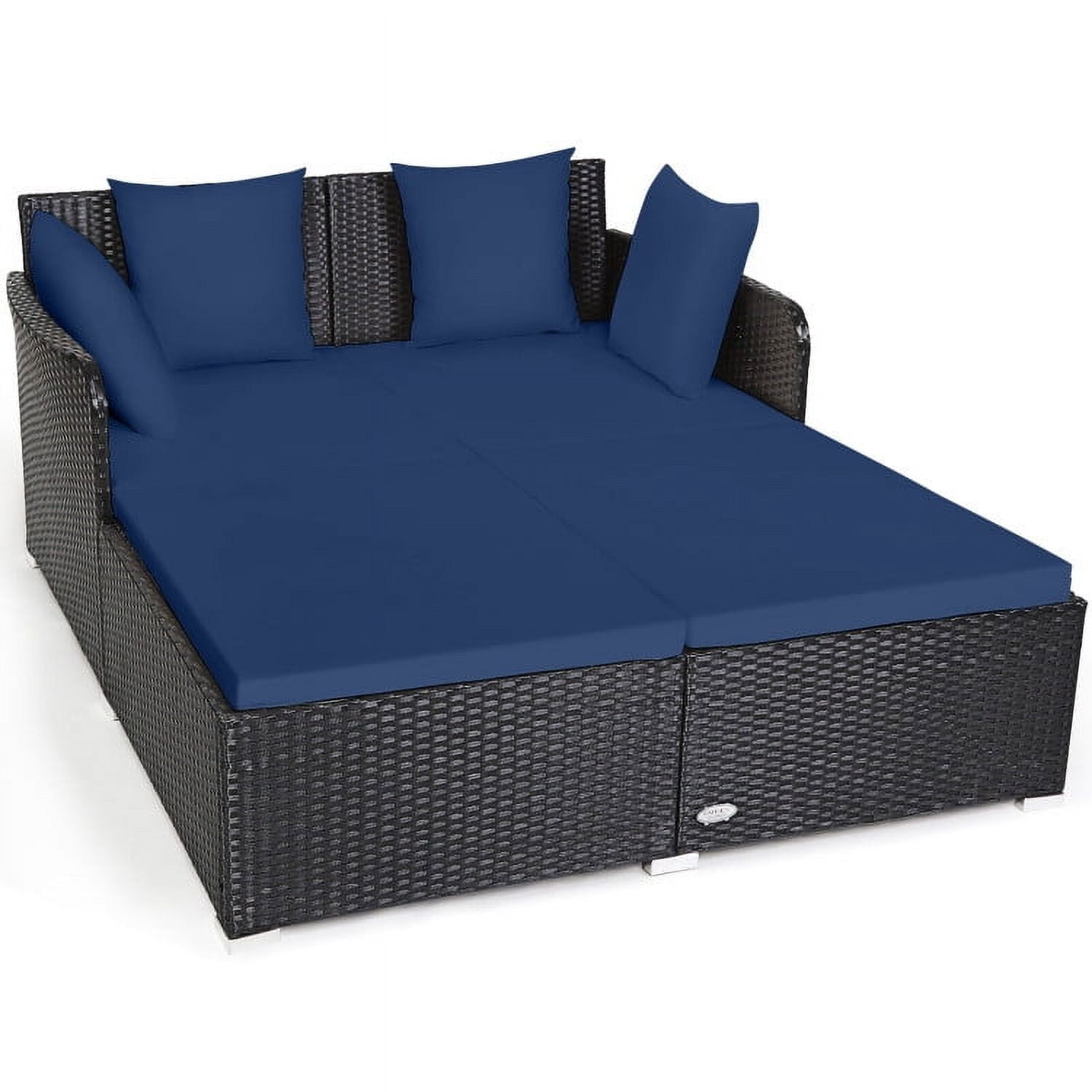 GVN Spacious Outdoor Rattan Daybed with Upholstered Cushions and ...