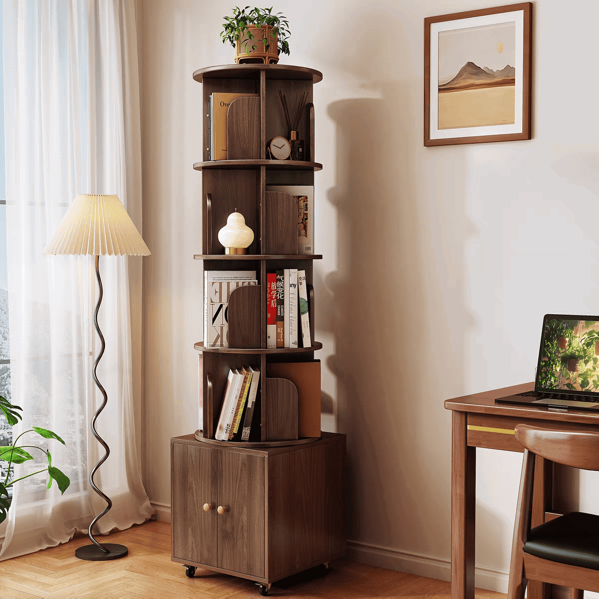 GVN Storage Shelves, Bookshelf Stand,Rotating Bookshelf, 360 Degree ...