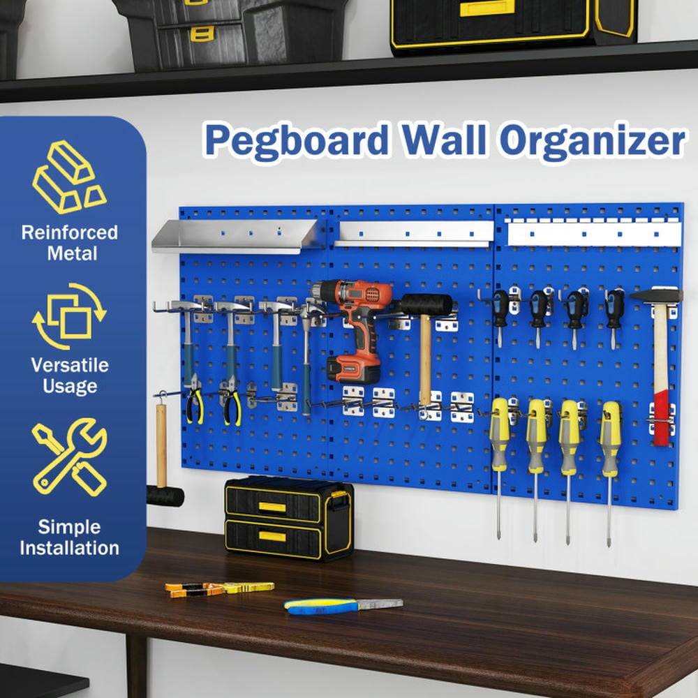 GVN Wall-Mounted Pegboard Kit with 3 Pegboards for Garage Workshop-Navy ...