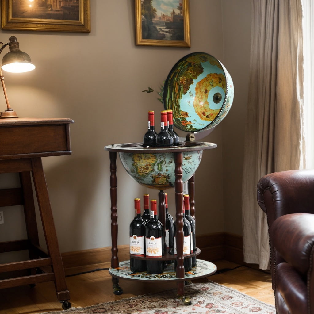 GVN Wine Storage Shelf, Wine Rack,17 Inch Globe Wine Bar Stand 16th ...