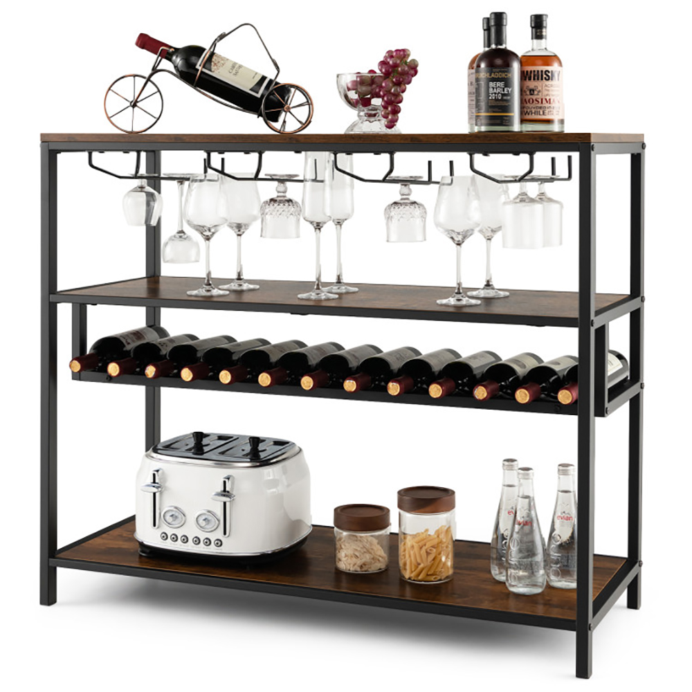 GVN Wine Storage Shelf, Wine Rack,Wine Rack Table With 4 Rows of Glass ...