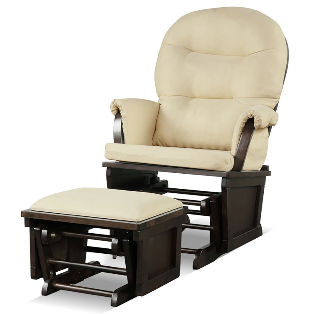 GVN Wood Baby Glider and Ottoman Cushion Set with Padded Armrests for ...