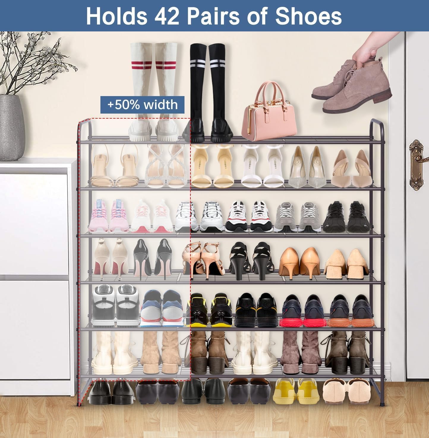 GVUIHNIO 4-Tier Long Shoe Rack for Closet Wide Shoe Organizer for ...