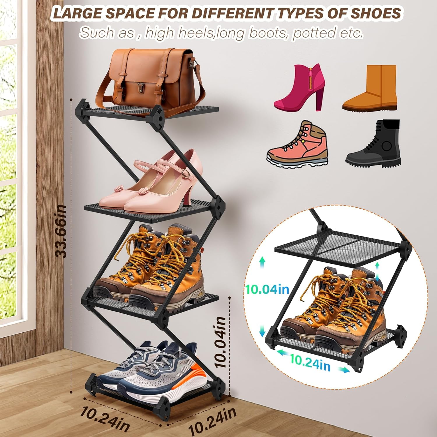 GVUIHNIO 6 Tier Tall Shoe Rack - Narrow Shoe Rack Metal Sturdy Shoe ...