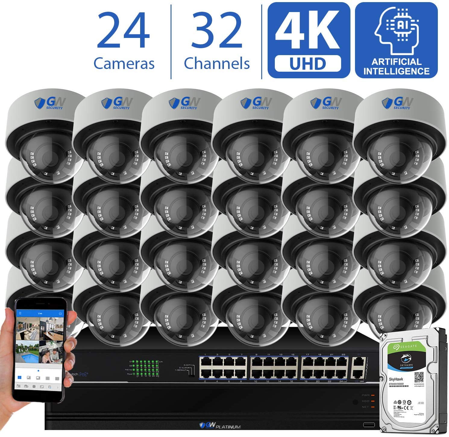 GW 32 Channel 4K NVR 8MP (3840x2160) H.265+ Sony Starvis Starlight ...