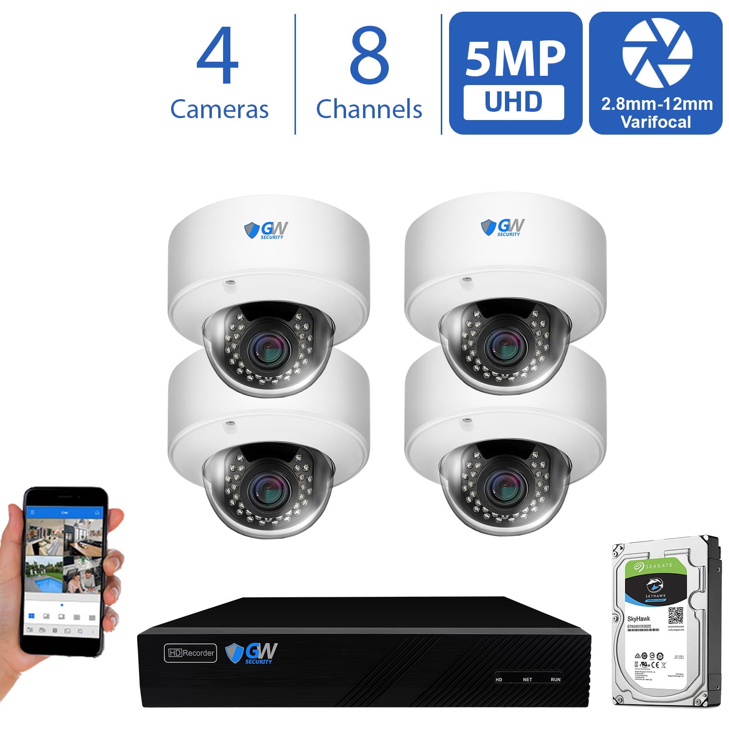 GW Security 16 Channel 4K NVR 5MP Smart AI Human Detection Security ...