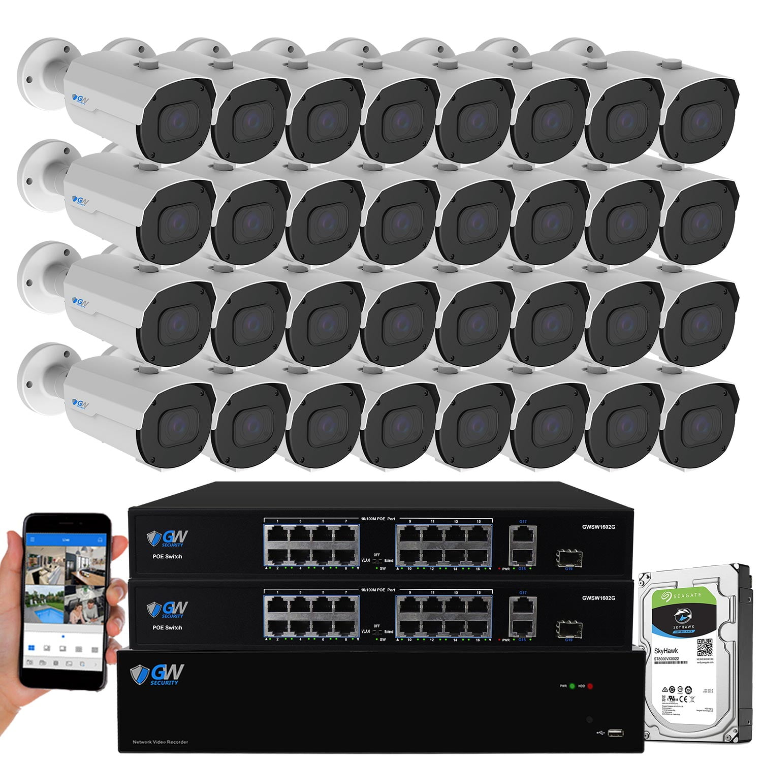 32 Camera Security System GW Security 8 Channel 4K NVR System With 8 AI ...