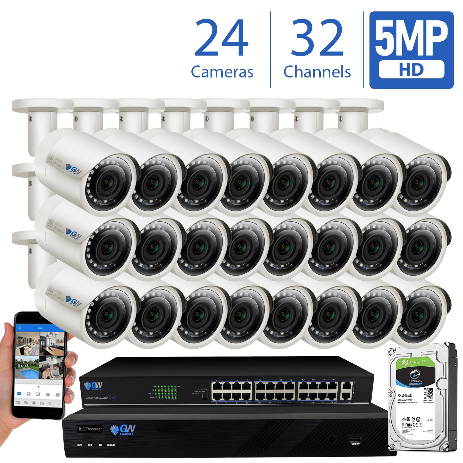 GW Security 5MP AI Human Detection IP Security Camera System with 32 ...