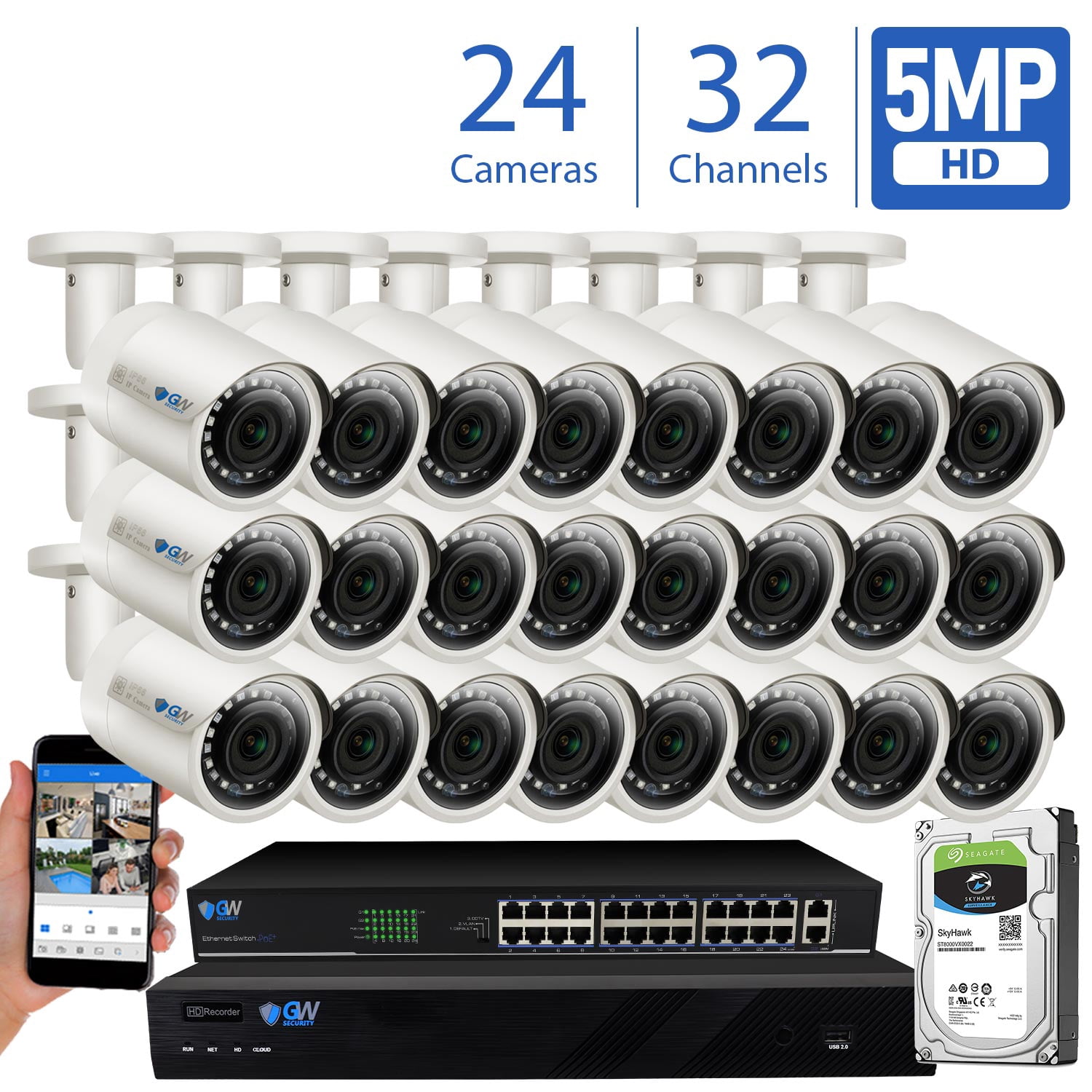GW Security 5MP AI Human Detection IP Security Camera System with 32 ...