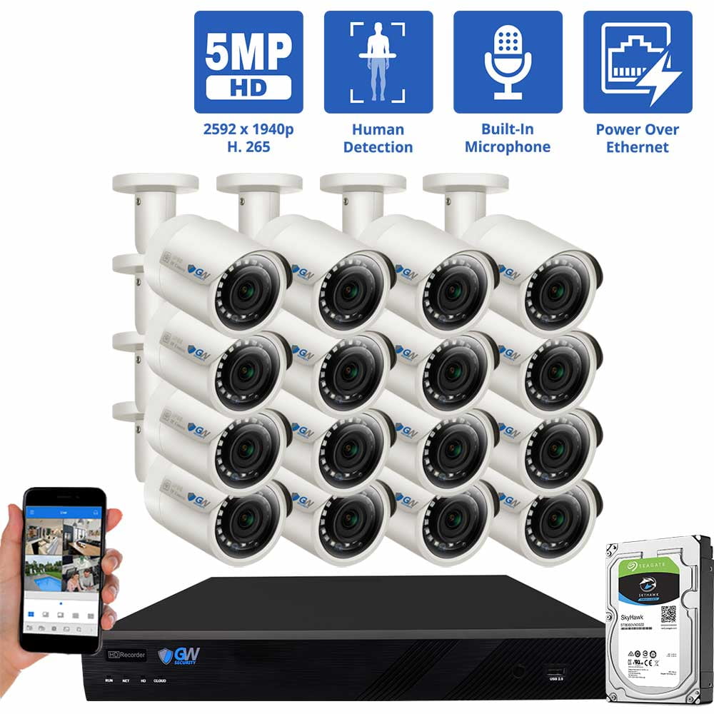 GW Security 5MP AI Human & Vehicle Detection IP Security Camera System ...