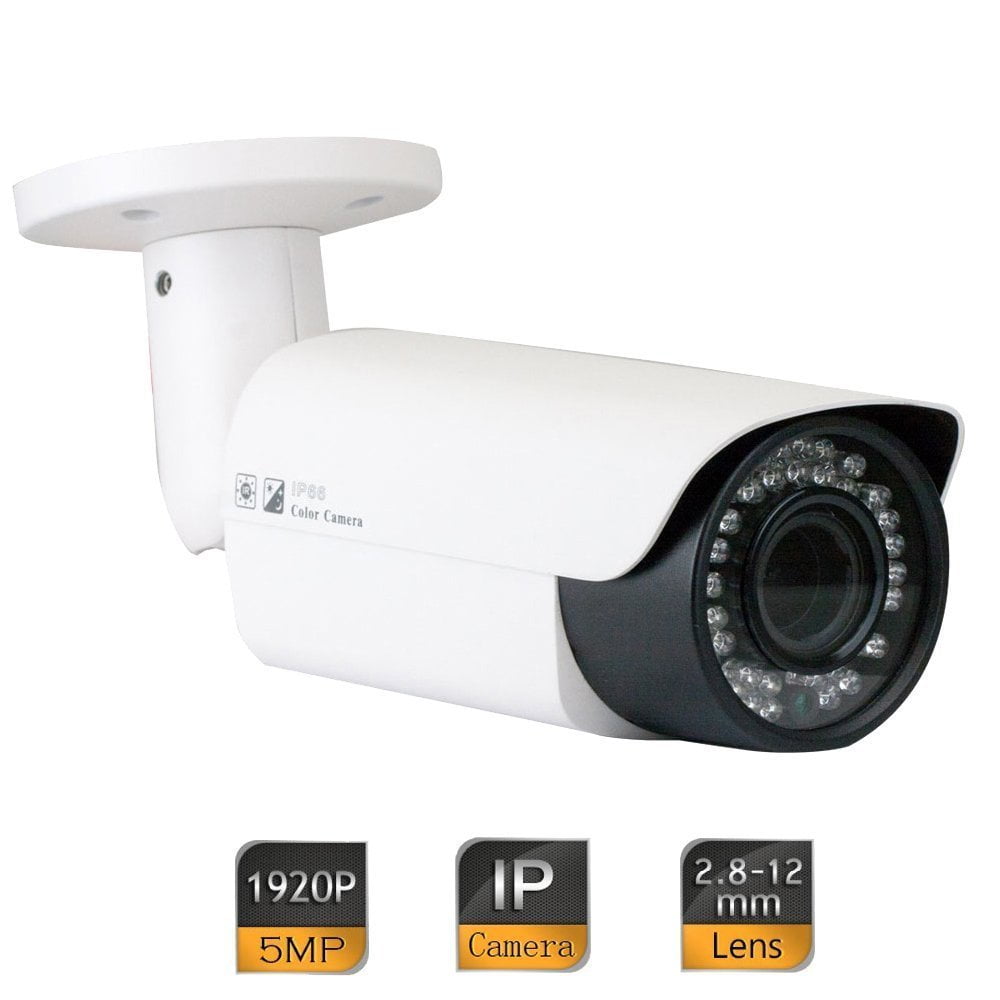 GW Security 5MP Super HD 1920p Outdoor Bullet PoE IP Camera with 2.8-12mm Vari-Focal Zoom Lens ...