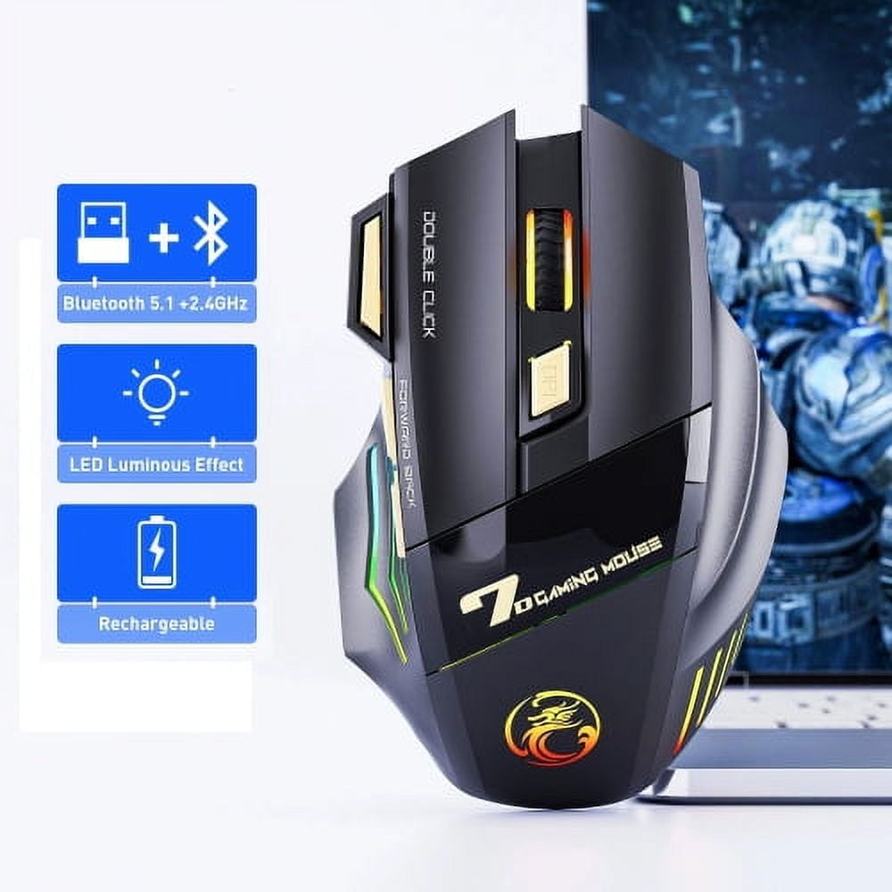 GW-X7 Wireless Gaming Mouse USB 3200DPI Dual Mode Rechargeable 7 Keys 2 ...