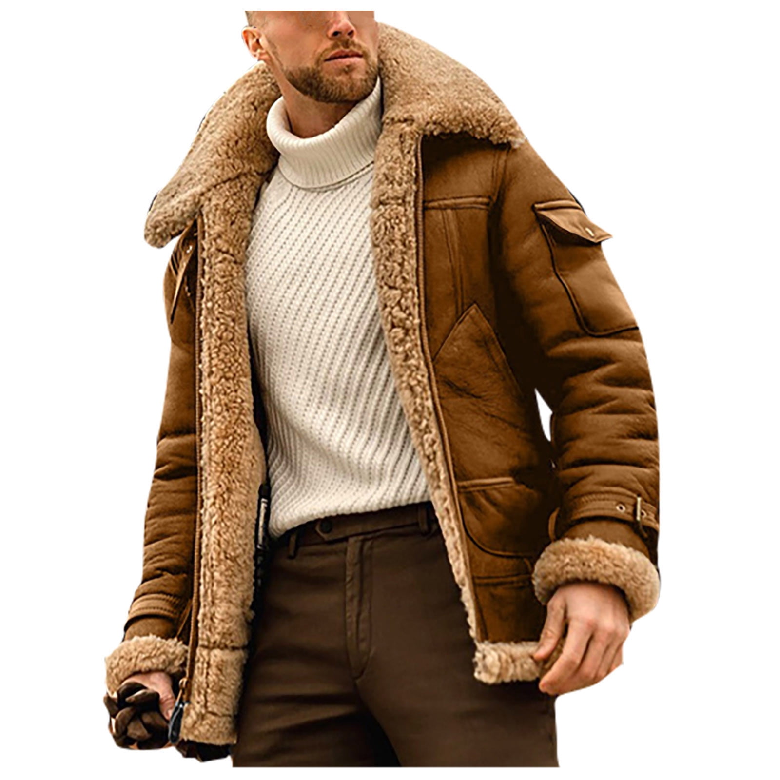 GWAABD Men's Bomber Jacket Mid-length Coat Men with Lapel Windbreaker ...