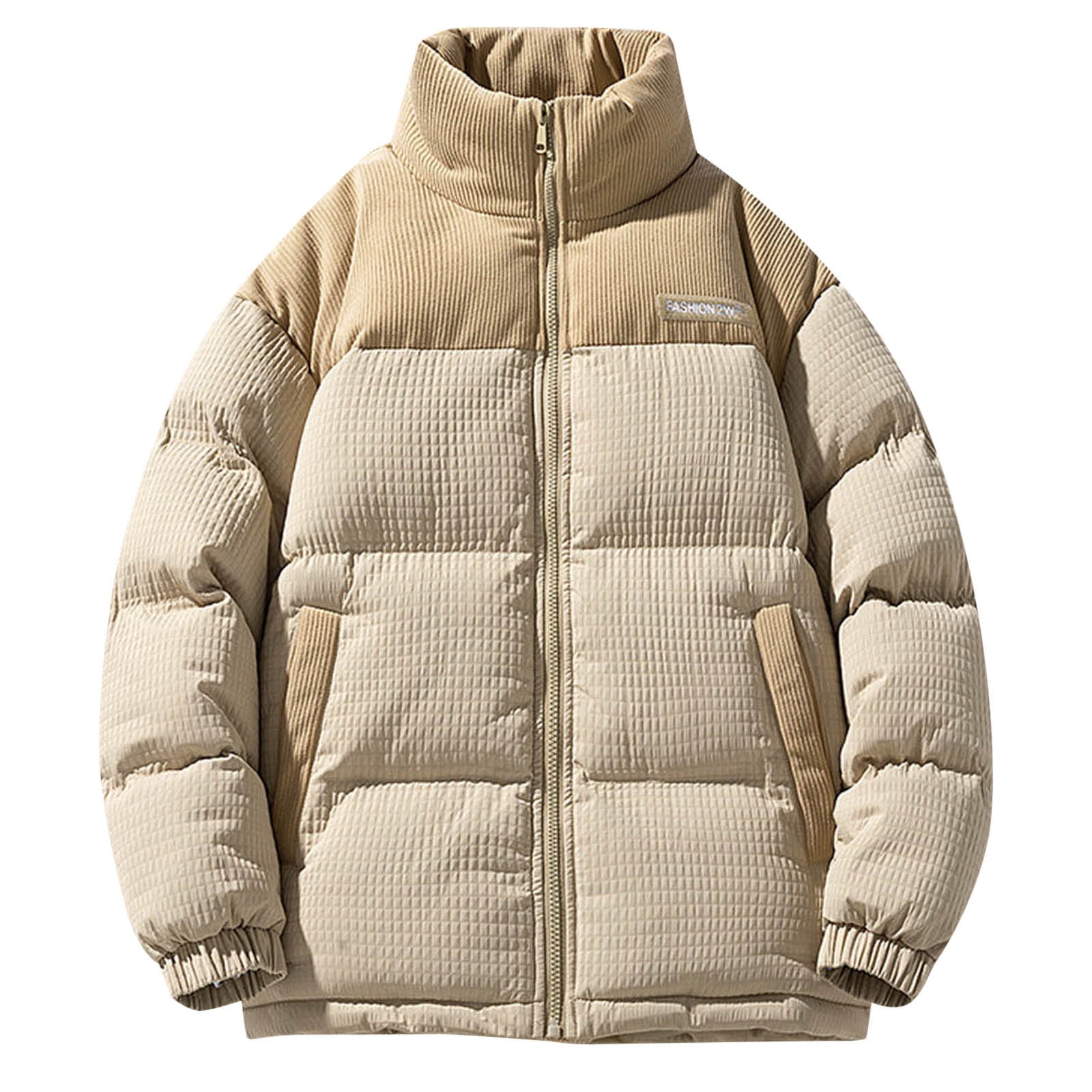 GWAABD Men's Jacket Corduroy Patchwork Quilted Puffer Jacket Zip Up ...