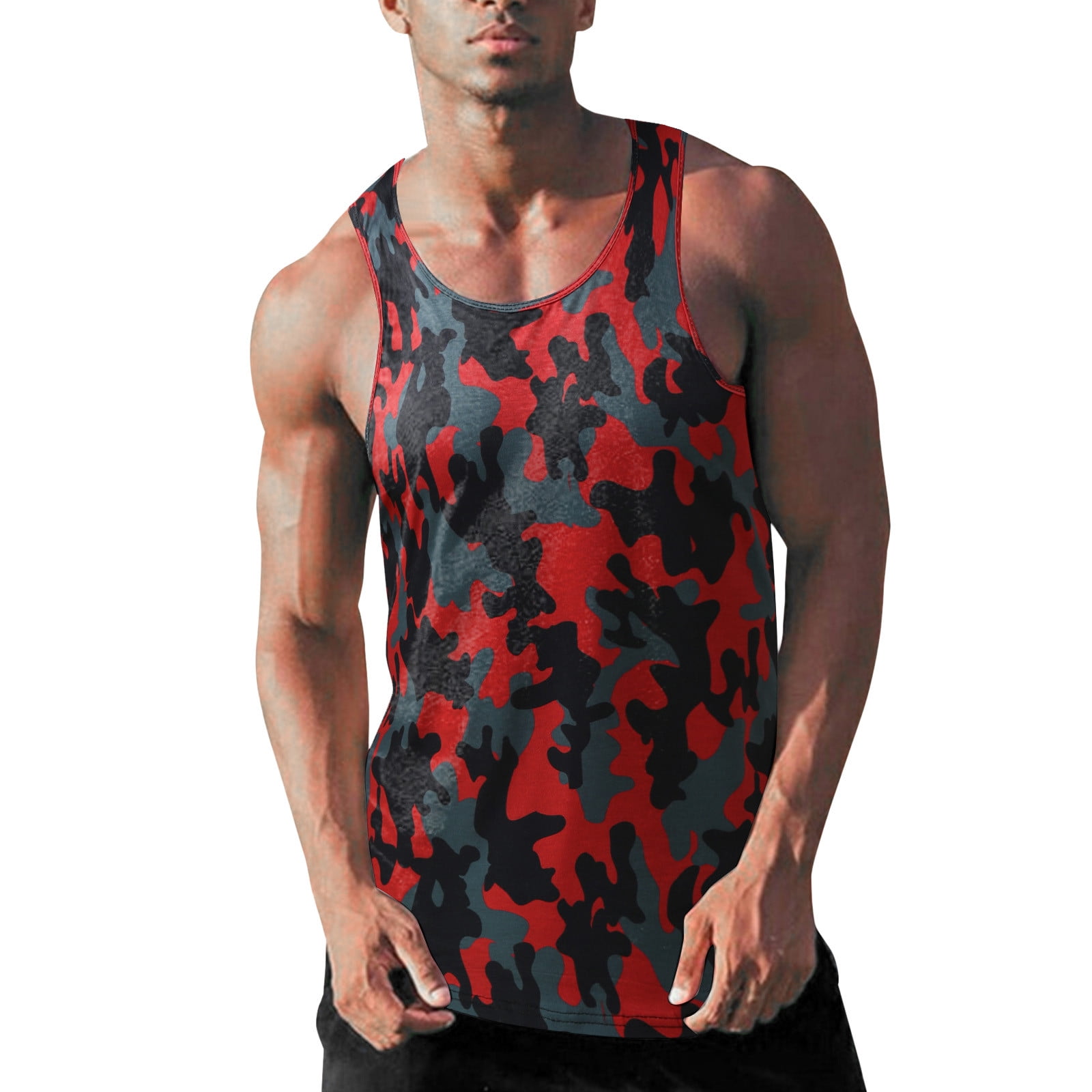 GWAABD Tank Top Men Sleeveless Camouflage Casual Mens Neck Fashion ...