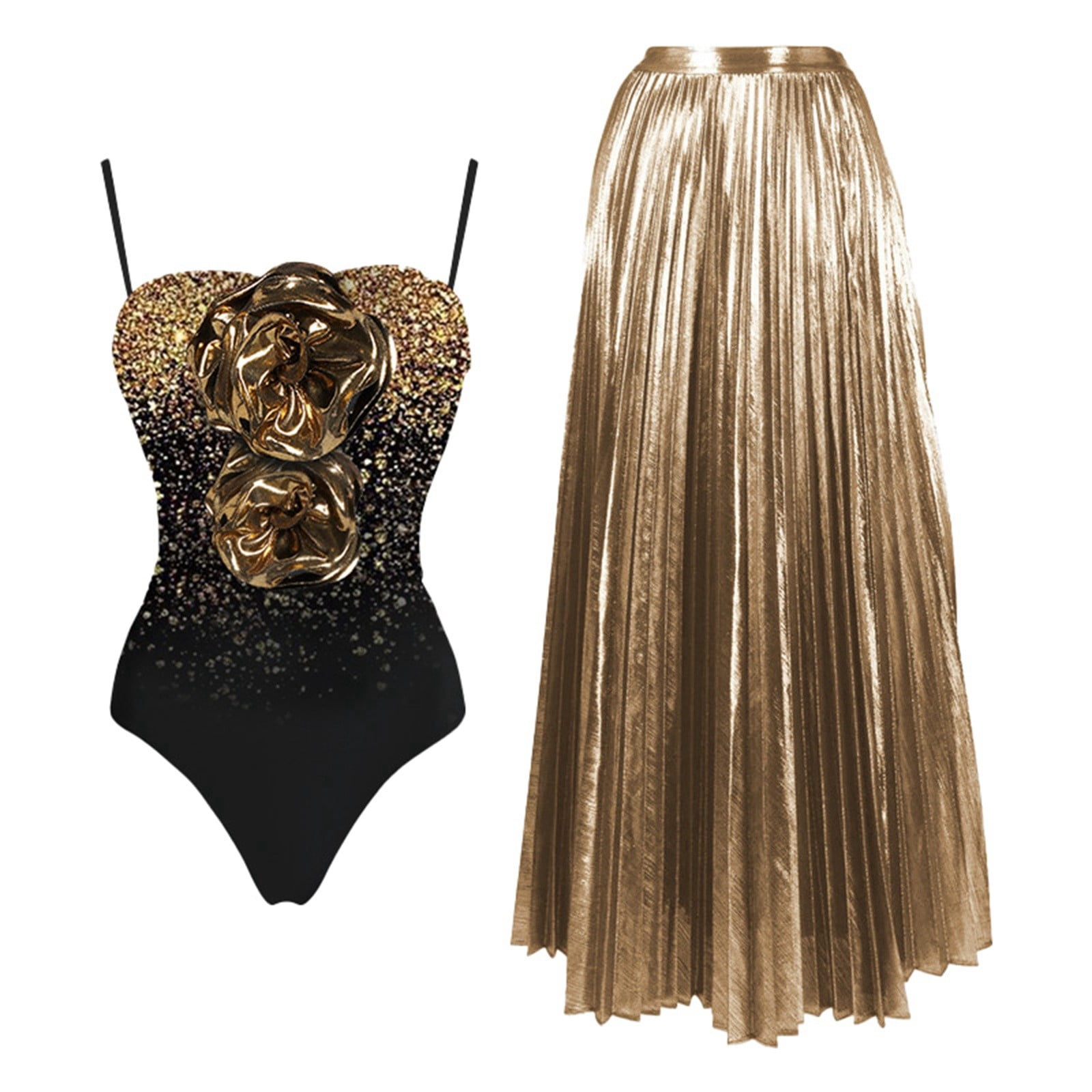 GWAABD Womens Swimsuits Two Piece Monokini Glossy Sequins Gradient ...