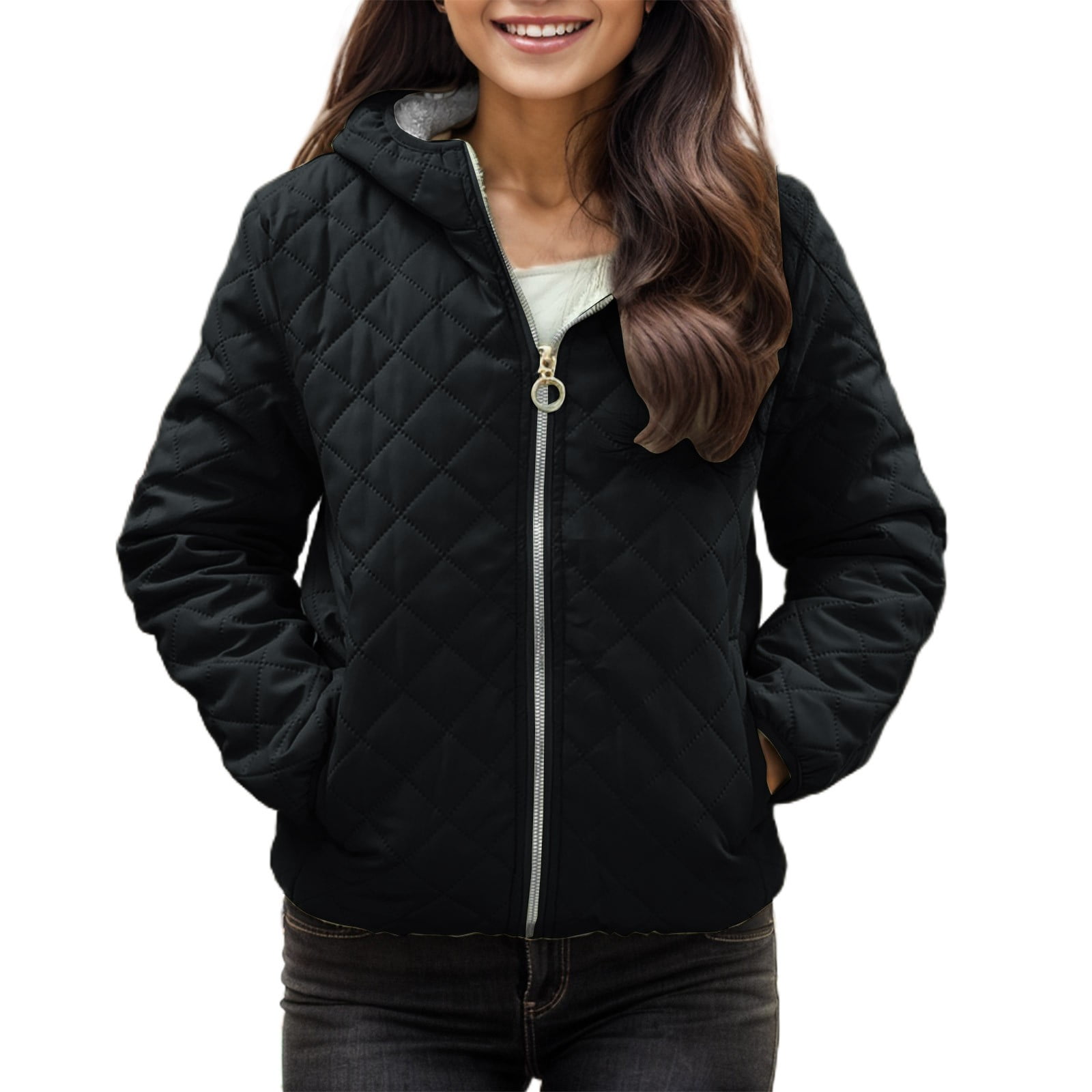 GWAABD Womens Winter Jacket Short Solid Color Jacket Stand-up Collar ...