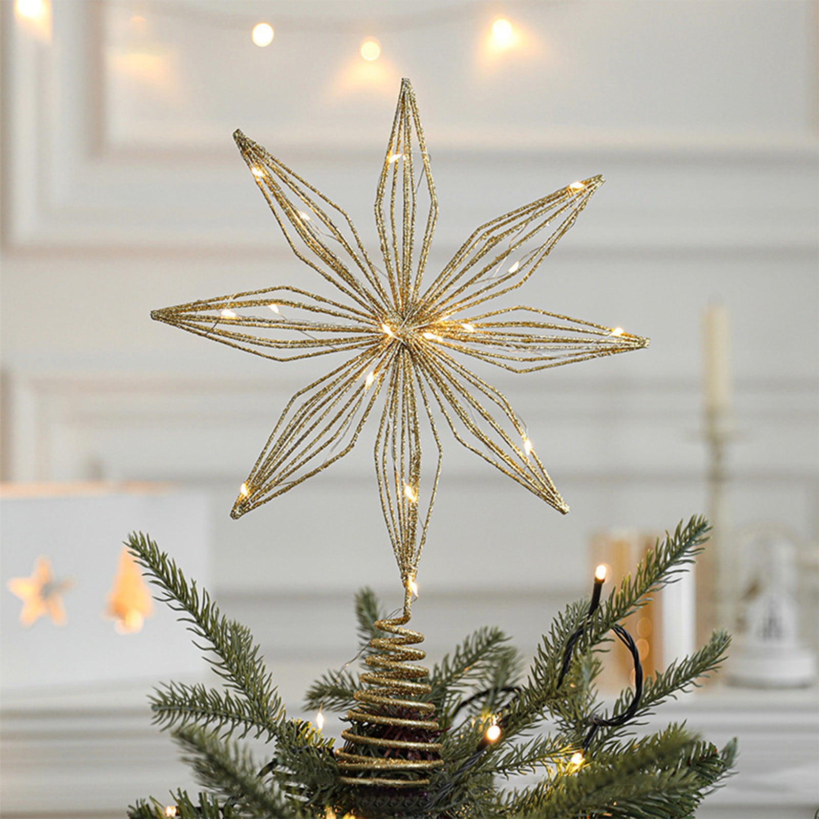 GWAAMB Christmas Tree Topper, Metal Glitter Christmas Tree Star ...