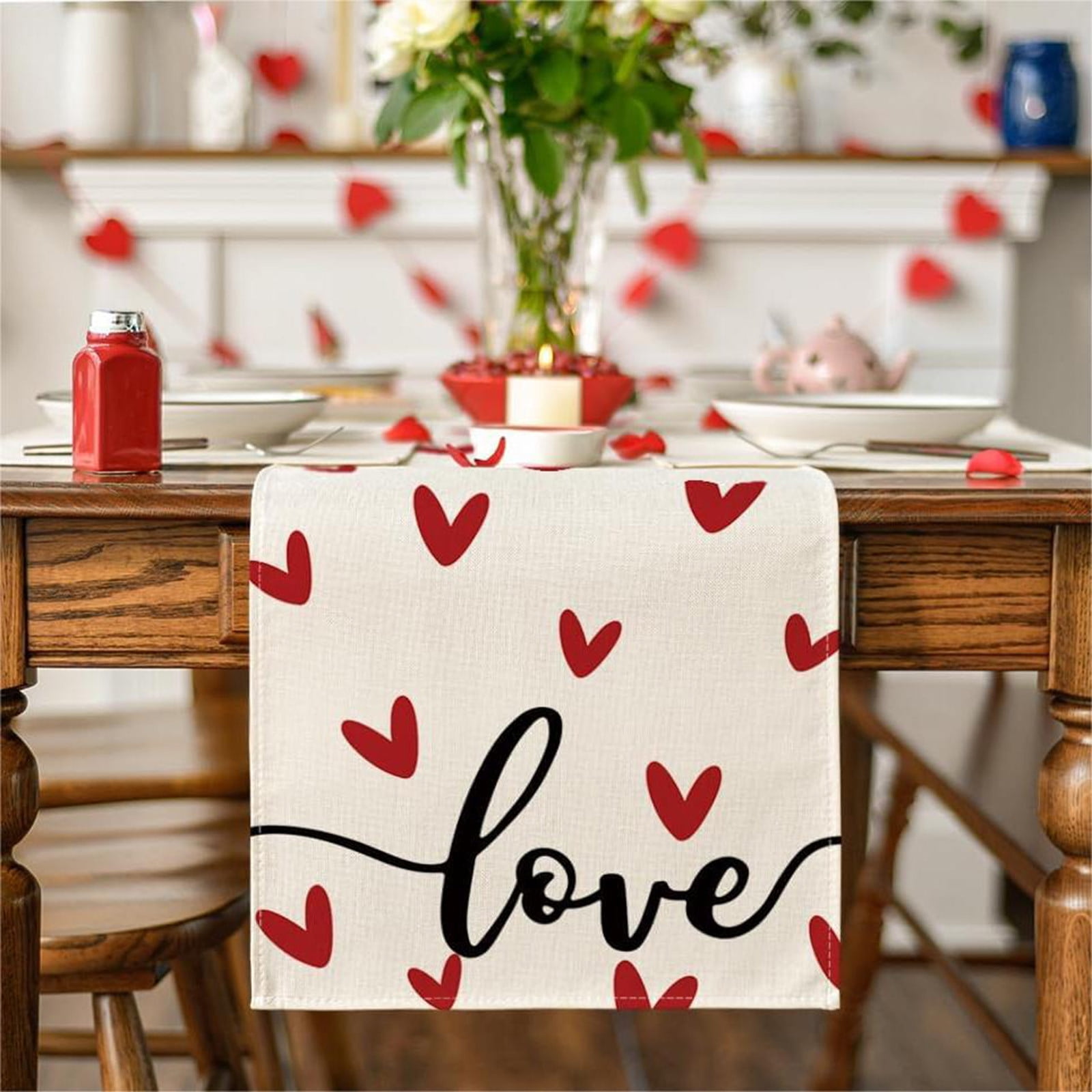 GWAAMB Valentines Day Table Runner, Love Heart Valentine's Day Table ...