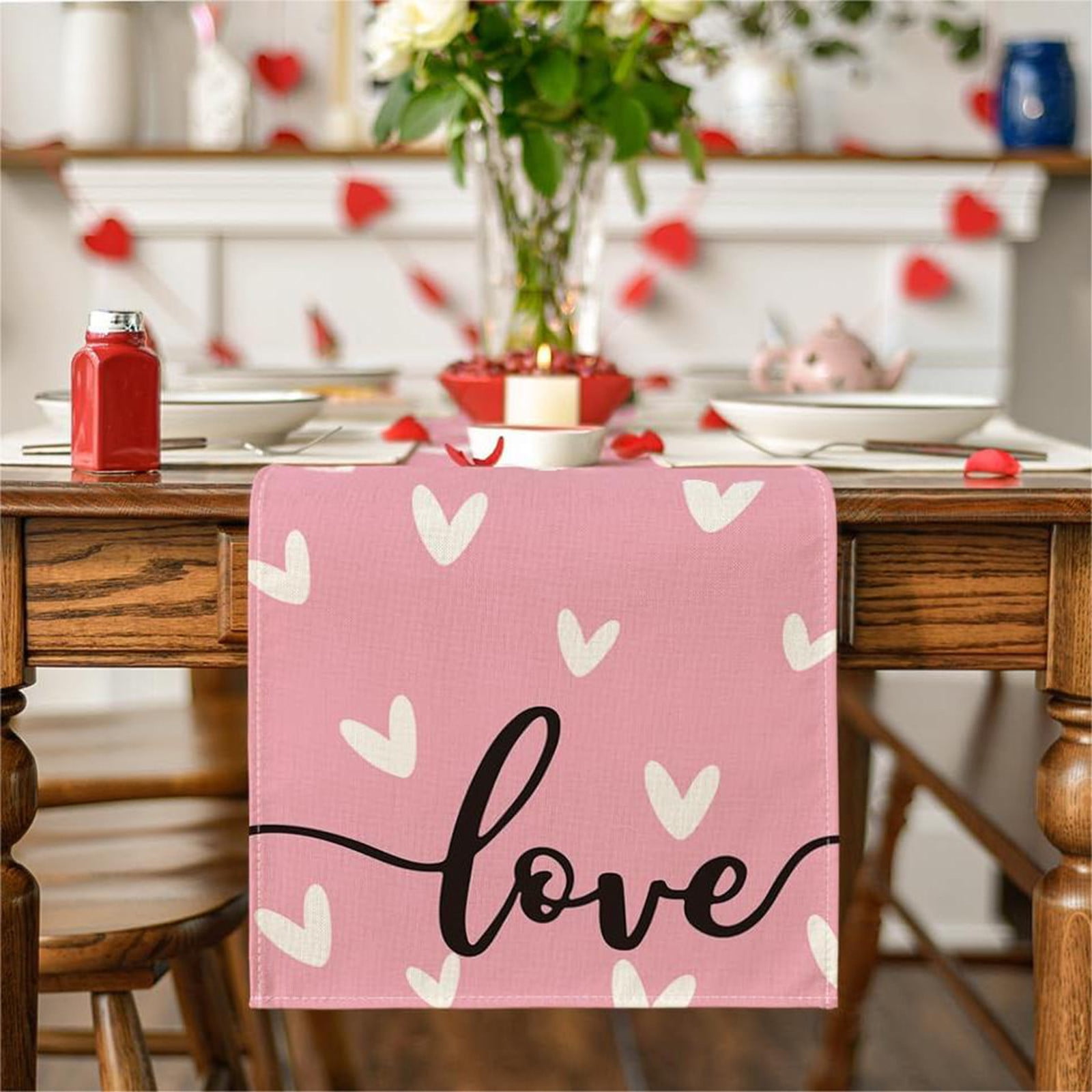 GWAAMB Valentines Day Table Runner, Love Heart Valentine's Day Table ...