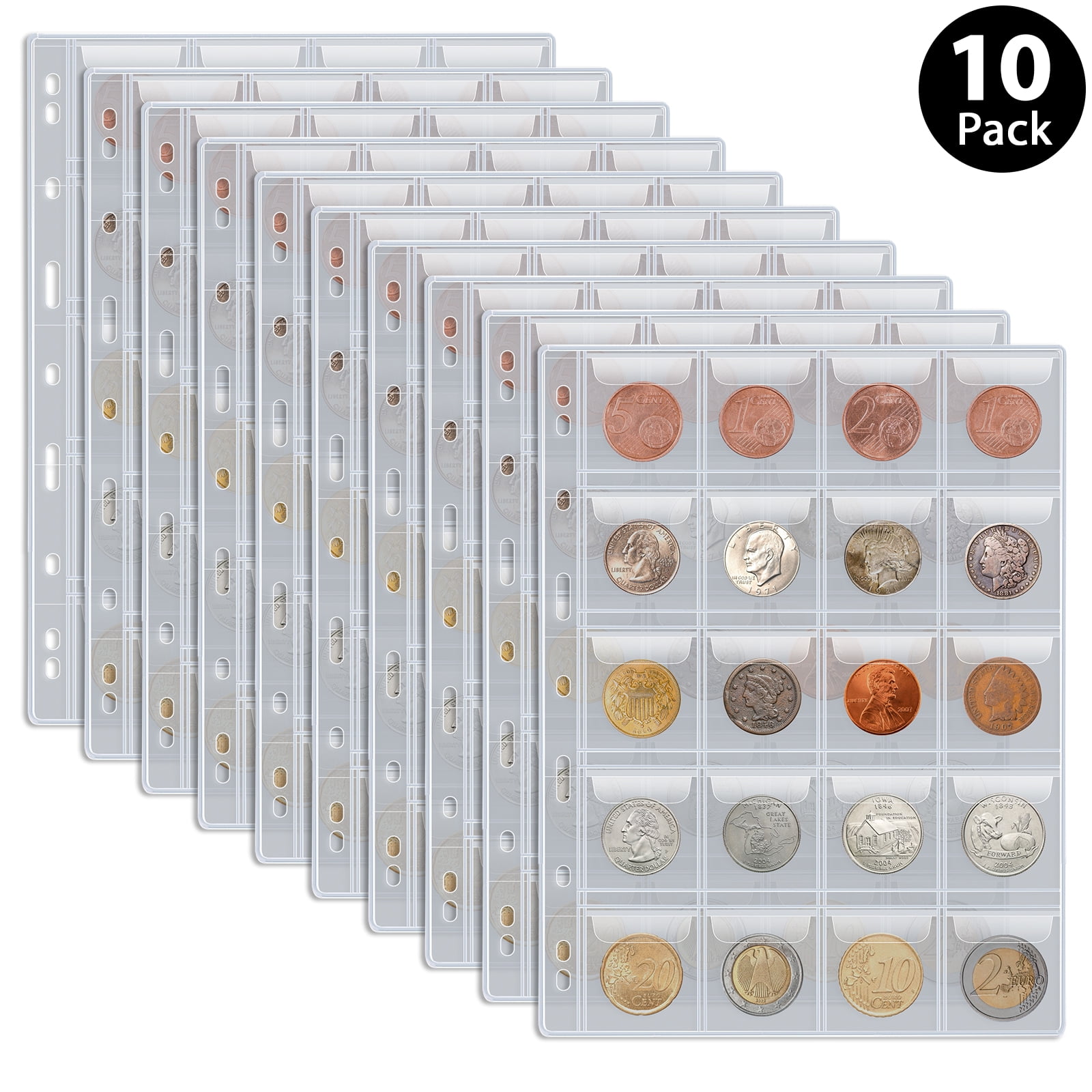 GWCASE 200 Pockets Coin Collection 10 Steeves with Standard 9 Holes for ...