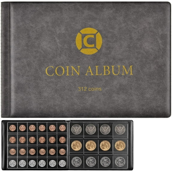 Fleurvie Gray 312 Pockets Coin Collection Holder, Protective Coin Album ...