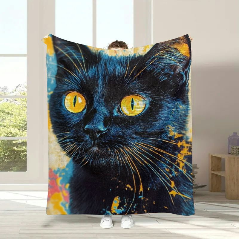 GWJING Abstract Cat Flannel Blanket,Colorful Splash Art Design Soft ...