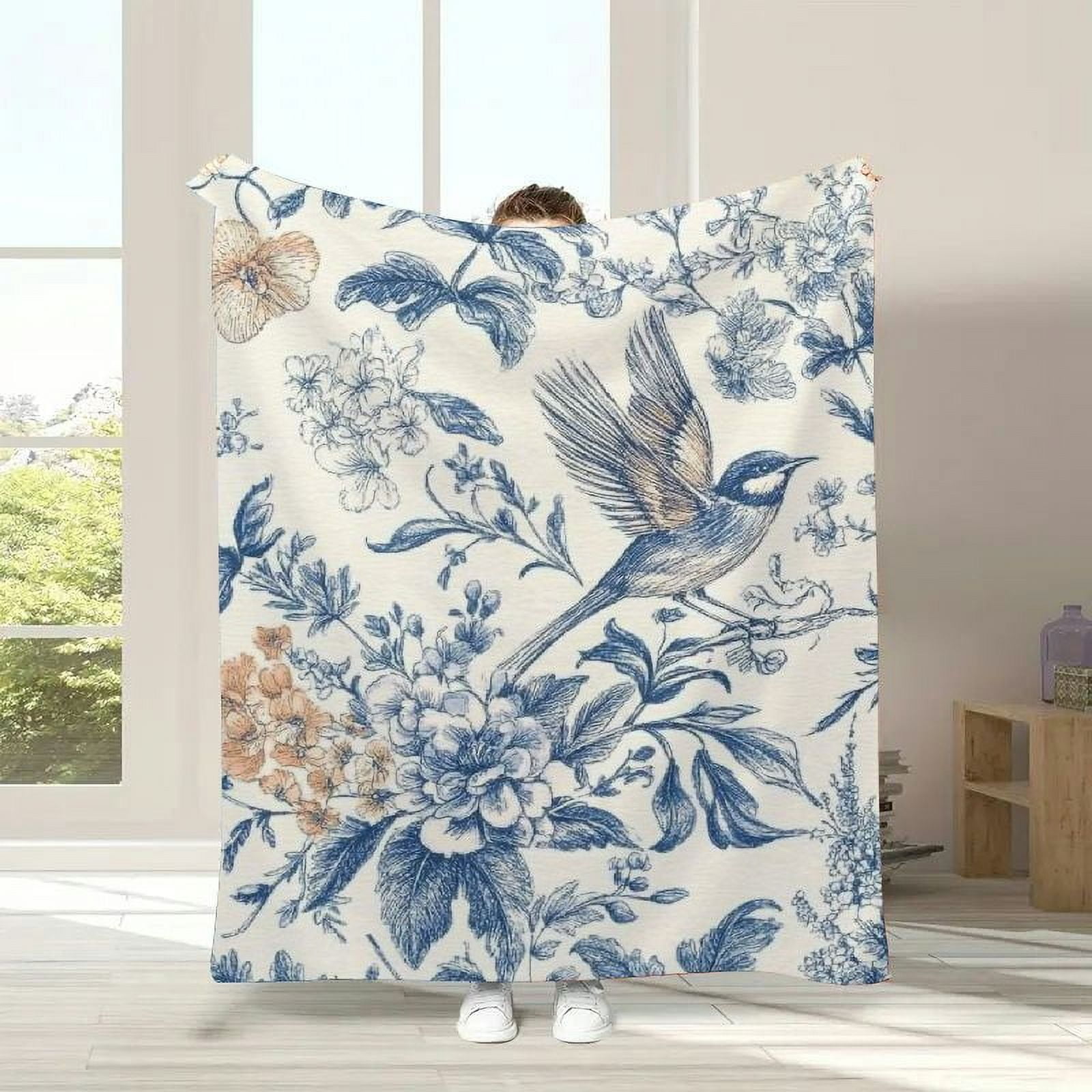 GWJING Blue White Flower Blanket Butterfly Soft Throw Blanket Country ...