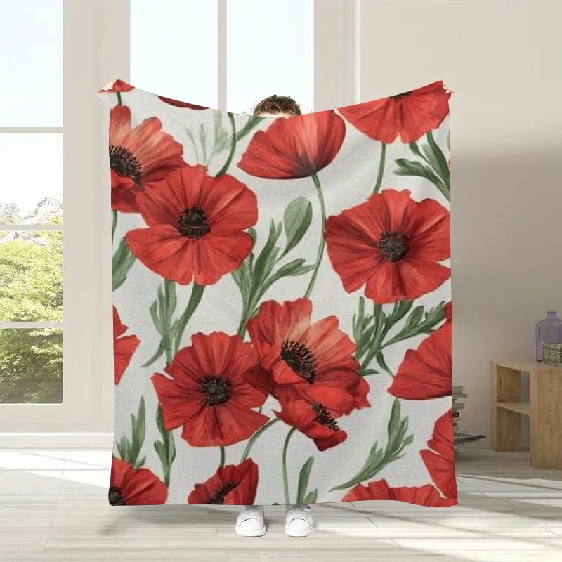 GWJING Boho Retro Poppy Flowers Leaves Blanket for Girl Boy Red Poppy ...