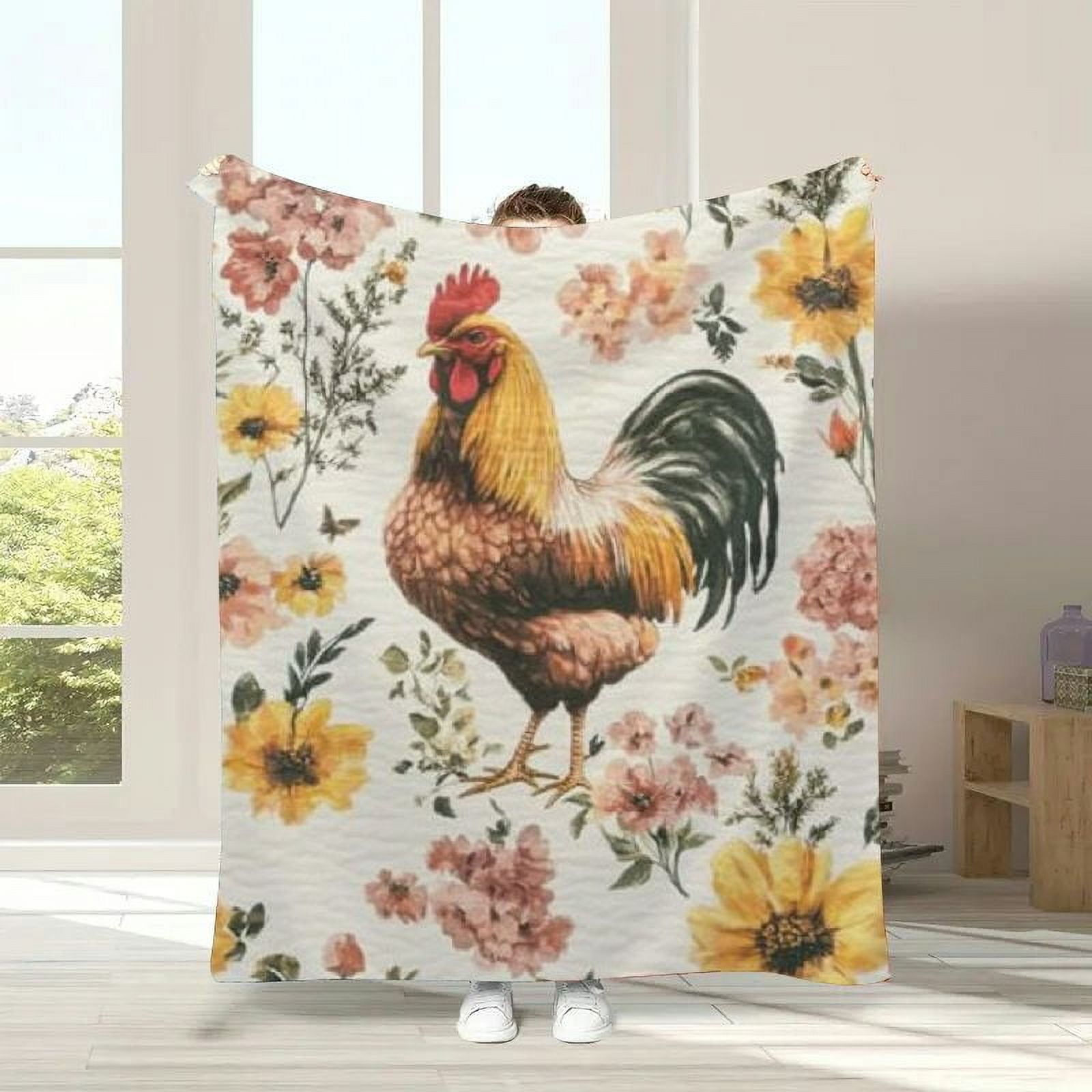 GWJING Chicken Floral Blanket Rooster Hen Printed Decor Throw Blanket ...
