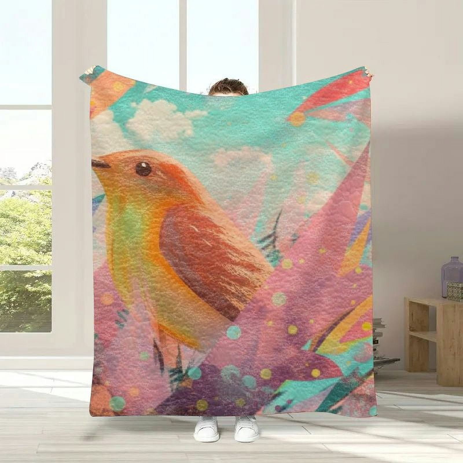 GWJING Colorful Feather Print Travel Blankt Airplane Blanket Flannel ...