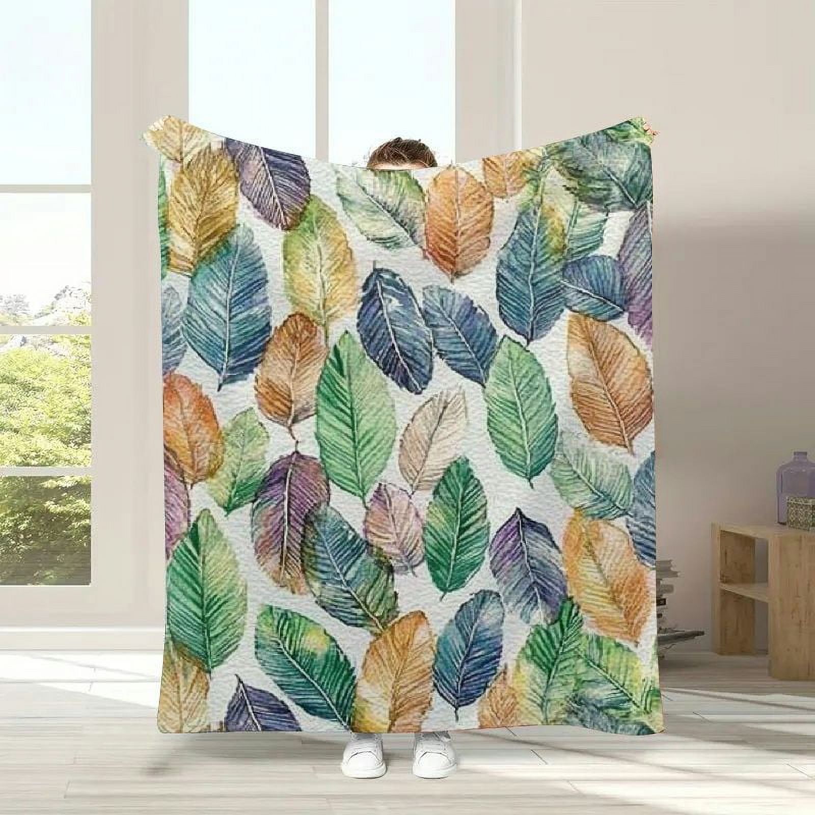 GWJING Feather Throw Blanket, Pattern with Watercolor Drawing Style ...