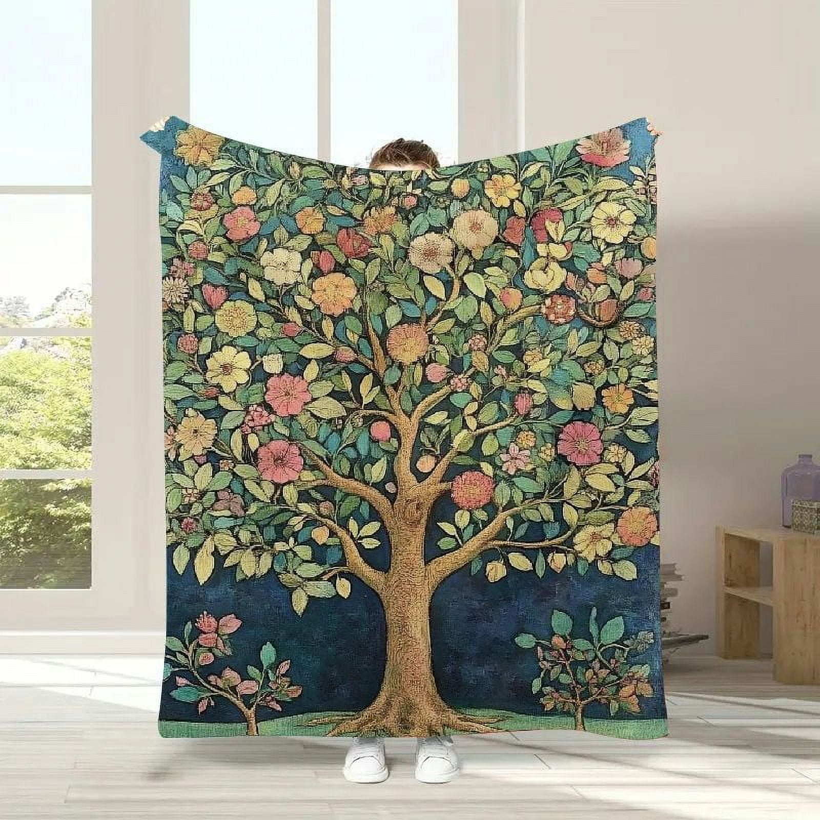 GWJING Floral Blanket,Tree of Life Original Design Super Soft Flannel ...