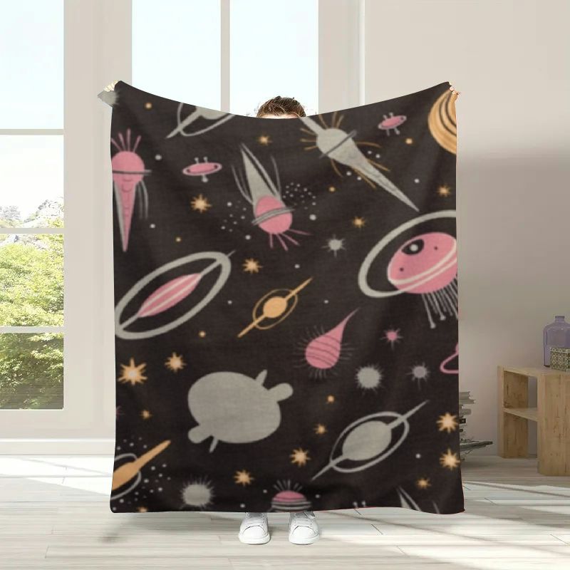 GWJING Galaxy Throw Blanket, Cartoon Illustrated Alien UFO Spaceships ...
